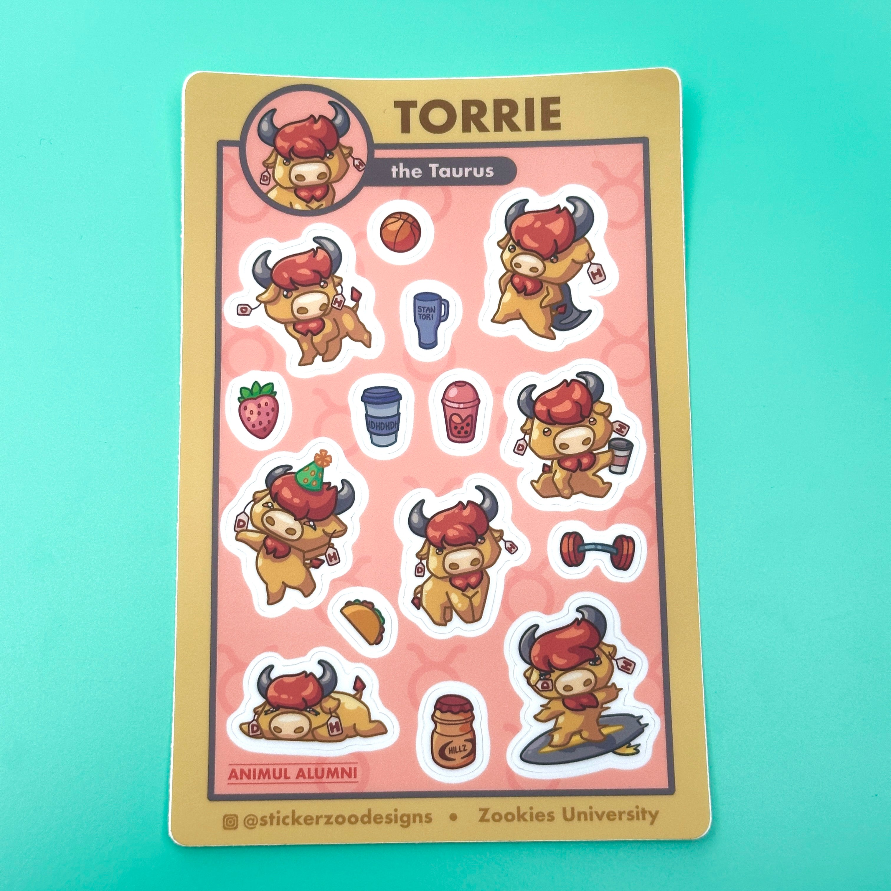 Torrie Sticker Sheet (based on Dominguez Hills Toros) – Sticker Zoo Designs